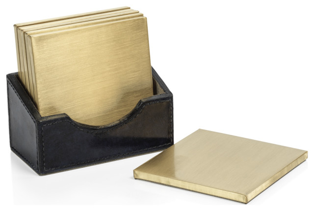 Somerstown 6, Piece Set Blue Leather Coaster With Case Holder ...