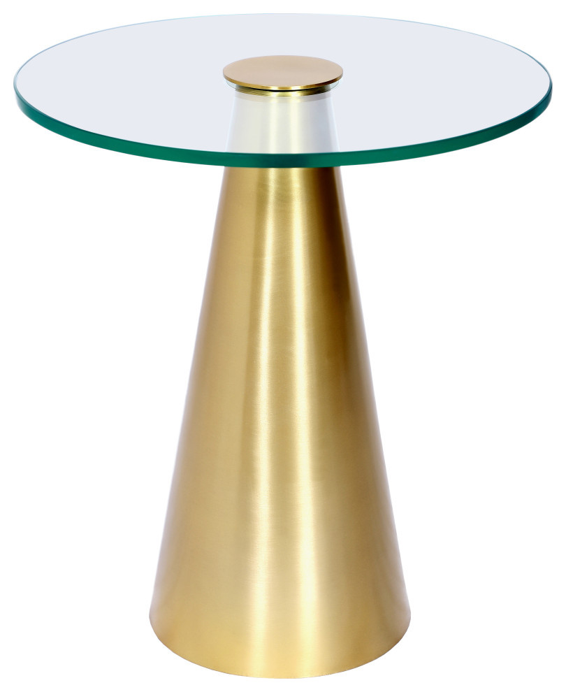 Glassimo Glass Top End Table, Brushed Gold Finish - Contemporary - Side ...