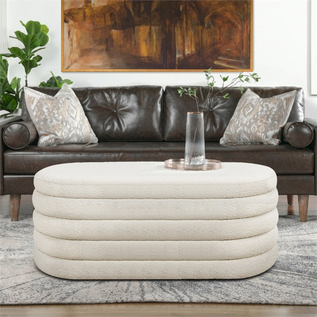 Fuji 49" Upholstered Oval Storage Bench Ivory White Boucle ...
