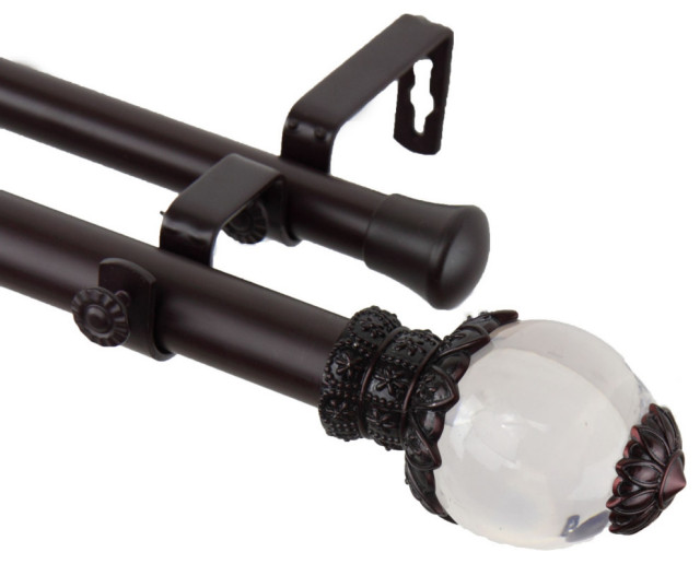 Ray Double Curtain Rod 1" Od 66-120", Mahogany - Traditional - Curtain ...