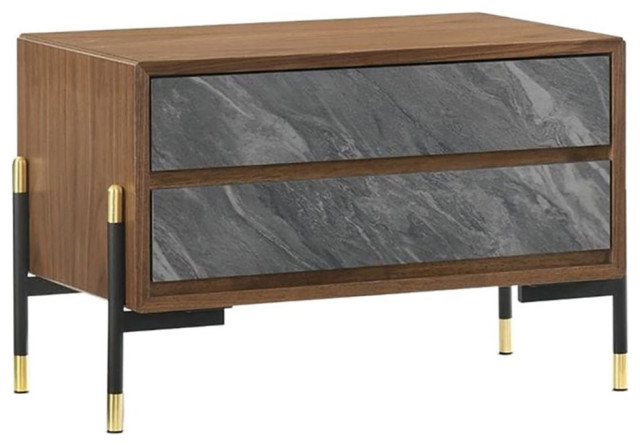 Modrest Metcalf 2-Drawer Mid-Century Wood Nightstand in Walnut/Gray ...