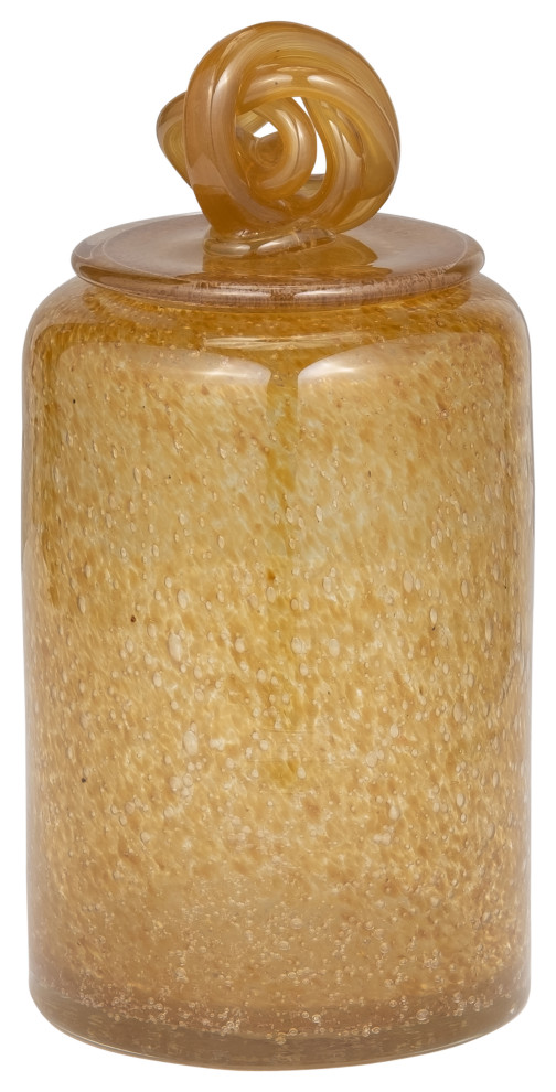 Sagebrook Home Contemporary Orange Jar With Knot Lid Amber Bubble 18003 ...