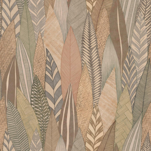 Tan & Red Fern & Feathers Peel & Stick Wallpaper - Tropical - Wallpaper ...