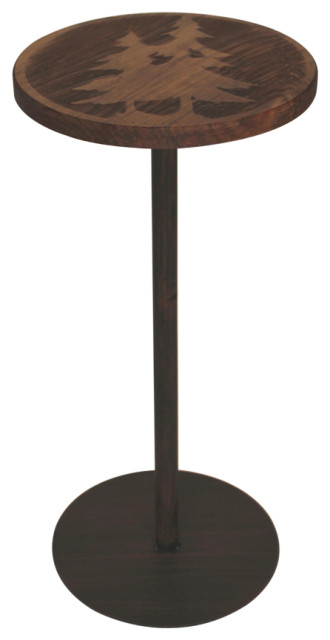 Burnt Sienna Iron and Stained Wood Round Drink Table With Pine Trees ...