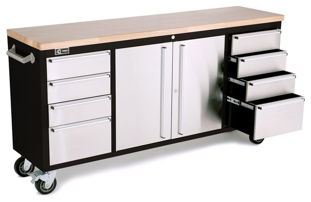 Trinity 72" Black Rolling Workbench With Stainless Steel Face ...