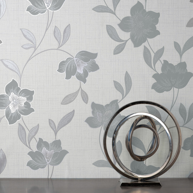 Larson Grey Floral Wallpaper, Swatch - Contemporary - Wallpaper - by ...