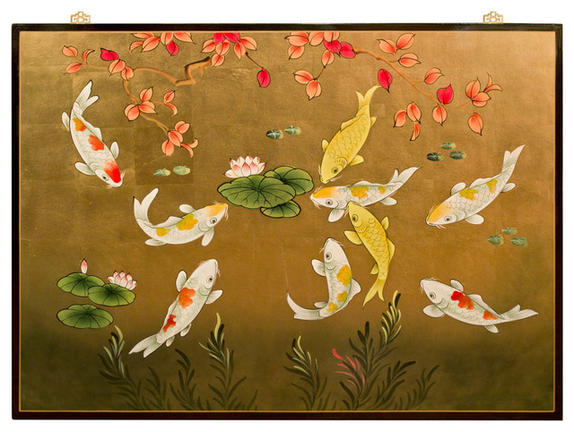 Gold Leaf Prosperity Koi Fish Asian Wall Art - Asian - Paintings - by ...
