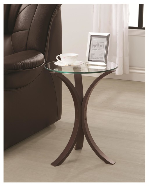 Coaster Contemporary Round Glass Top Accent Table in Cappuccino ...