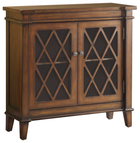 Fine-Looking Accent Cabinet With Lattice Overlay, Brown - Traditional ...