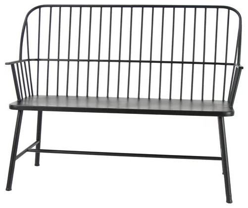 Farmhouse Traditional Bench with Slatted Metal Backrest and Armrests ...