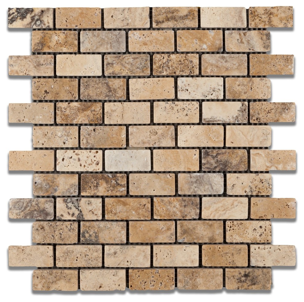 1 X 2 Philadelphia Travertine Tumbled Brick Mosaic Tile - Traditional ...