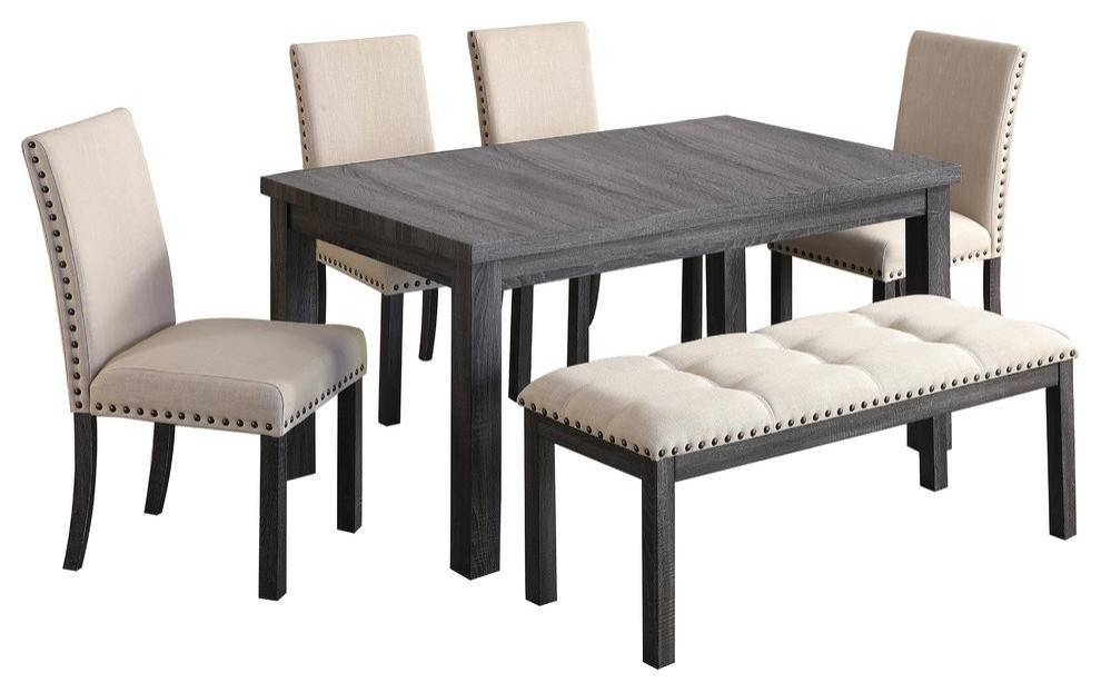 Antique Gray/Natural 6-Piece Rectangular Dining Set - Transitional ...