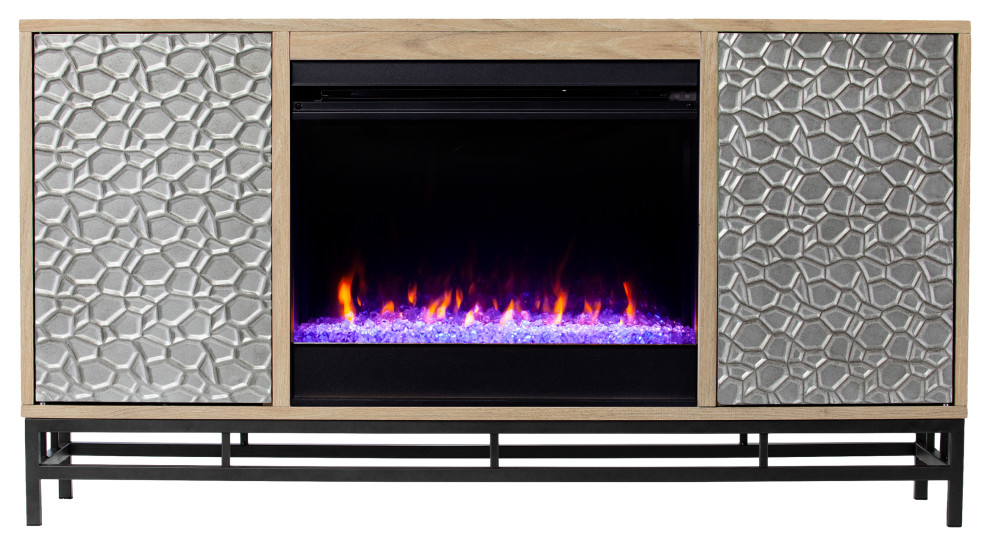 Hatherleigh Color Changing Fireplace With Media Storage, Natural ...