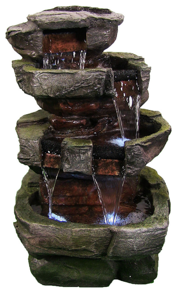 Sunnydaze Outdoor Electric Tiered Stone Waterfall With LED Lights, 23 ...