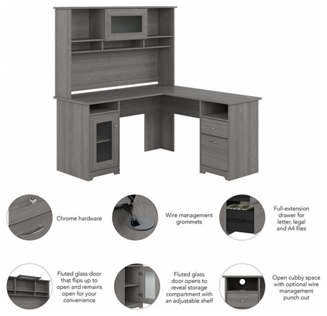 UrbanPro 60W L Shaped Computer Desk with Hutch in Modern Gray ...