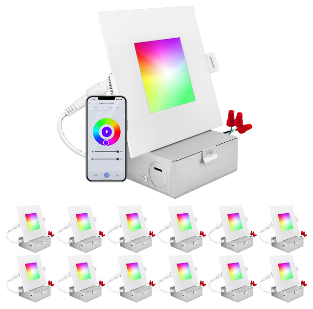 Luxrite 4" Square Smart LED Recessed Light RGBW Color Changing 12-Pack ...