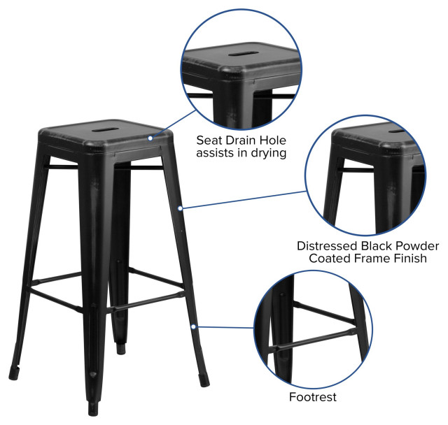 4 Pack Bar Stool, Steel Metal Frame With Drain Holes - Industrial ...