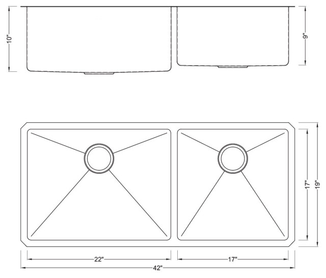 42" Stainless Steel Undermount Double Bowl Kitchen Sink 15mm Radius ...