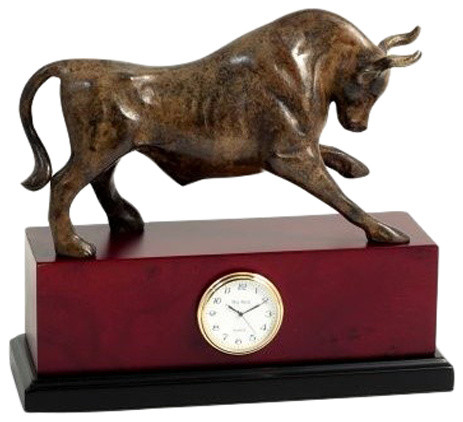 Bey Berk Brass Bull Sculpture With Quartz Clock - Contemporary - Desk ...