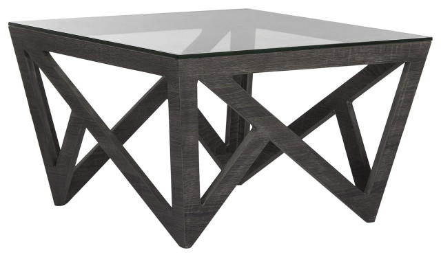 Contemporary Coffee Table, Unique Geometric Base & Square Glass Top ...