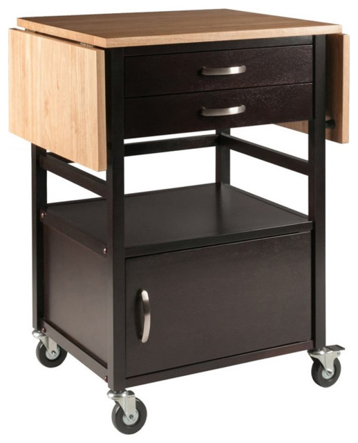 Pemberly Row Transitional Solid Wood Kitchen Cart in Natural/Coffee ...