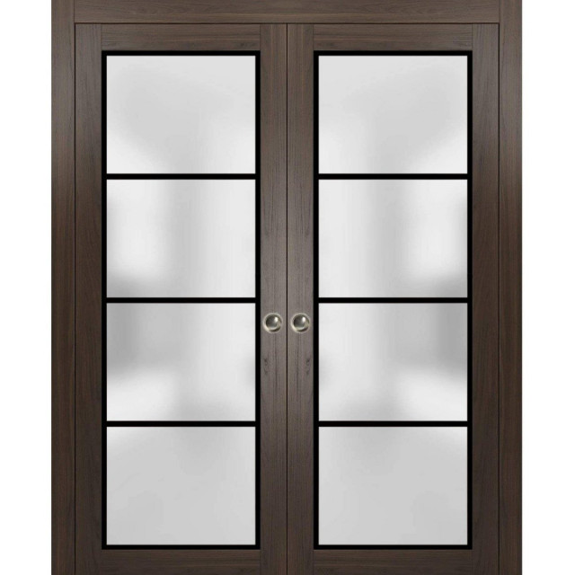 French Double Pocket Doors | Planum 2132 Chocolate Ash | Kit Trims Rail ...