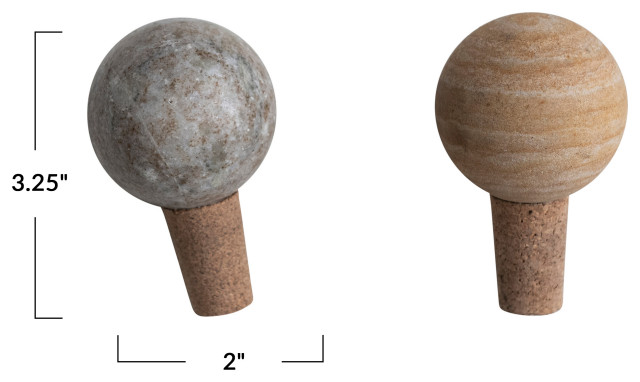 2 Inches Round Marble and Cork Bottle Stopper, Natural, Set of 2 - Wine ...