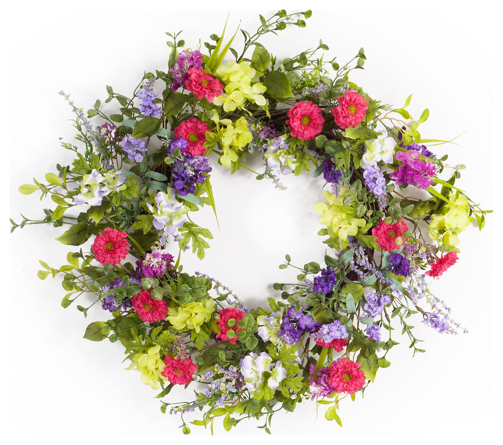 Mixed Floral Wreath 24"D - Contemporary - Wreaths And Garlands - by ...