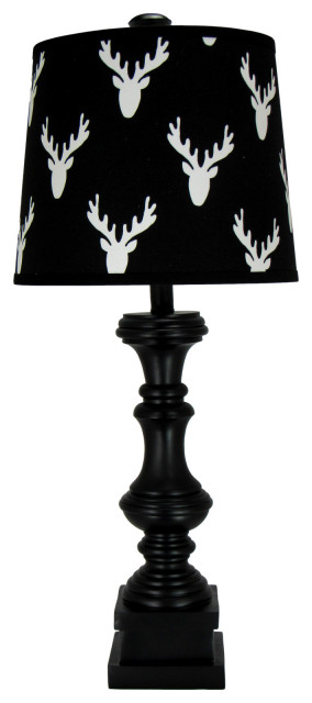 Black Distressed Spindle Table Lamp with Moose Themed Lamp Shade ...