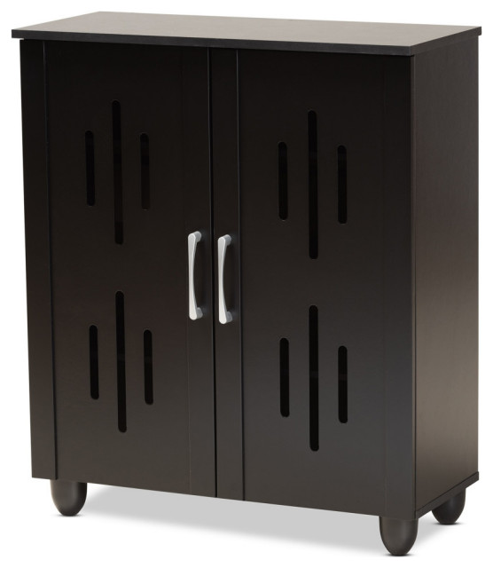 Renley Espresso Brown Finished Wood 2-Door Shoe Storage Cabinet ...