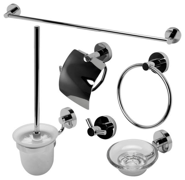 Brushed Nickel 6 Piece Matching Bathroom Accessory Set - Transitional ...