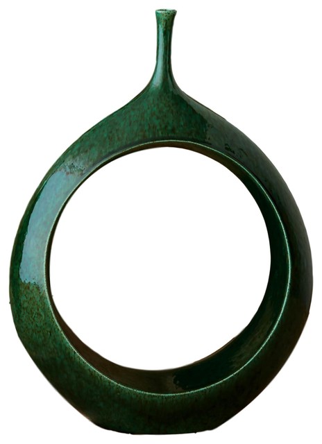 Mid Century Modern Open Round Ring Vase Green Circle Sculpture Retro ...