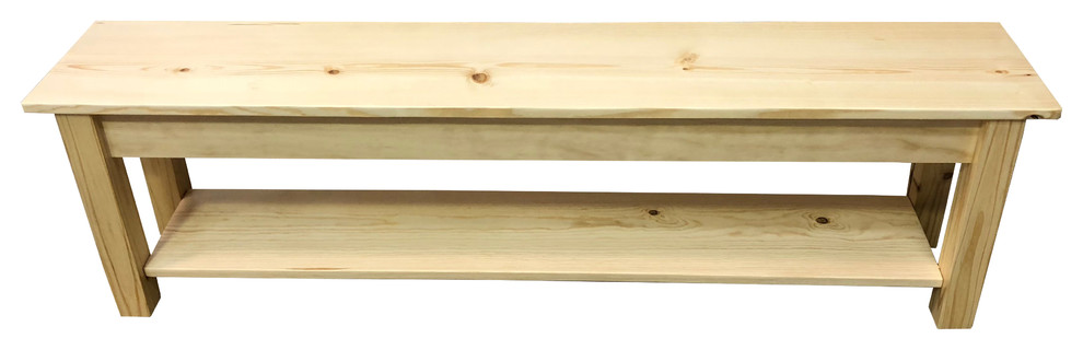 Pine Wood Storage Bench With Shelf, 66" - Transitional - Accent And ...