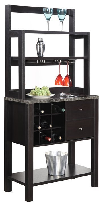 Bowery Hill Serving Bar in Espresso Wood and Faux Marble - Transitional ...