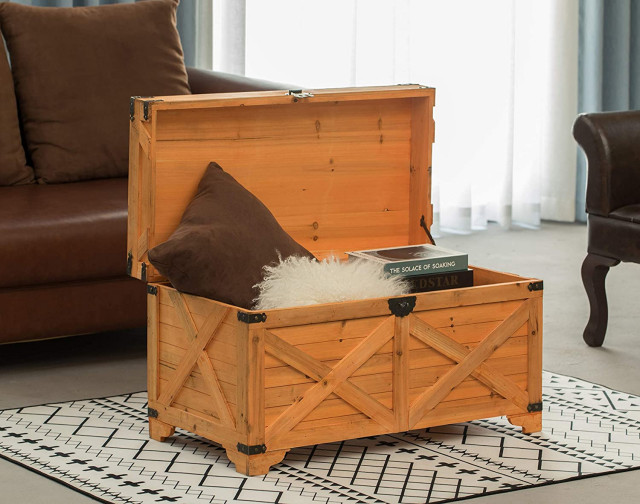 Large Farmhouse Wooden Storage Trunk Chest with Barn Design - Rustic ...