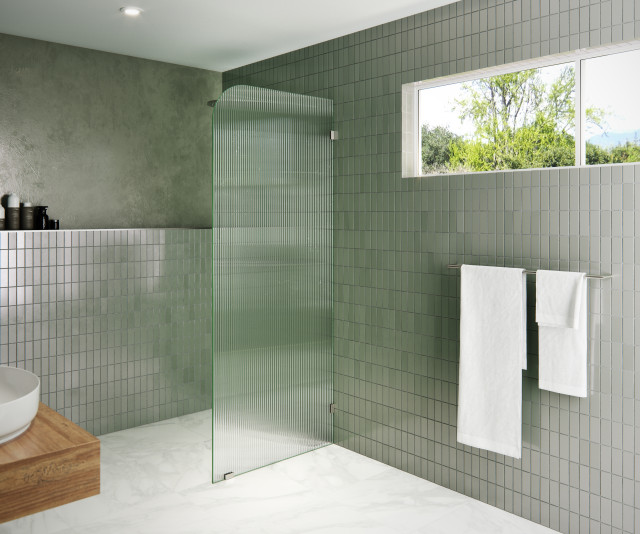30 in. x 78 in. Frameless Shower Door, Single Fixed Panel Fluted Radius ...