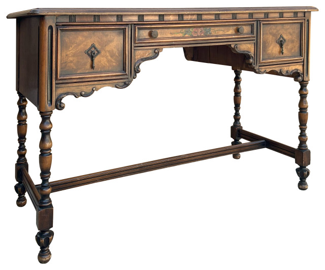 Vintage Western Revival Drawers Turned Decorative Legs Desk Hws4082 ...