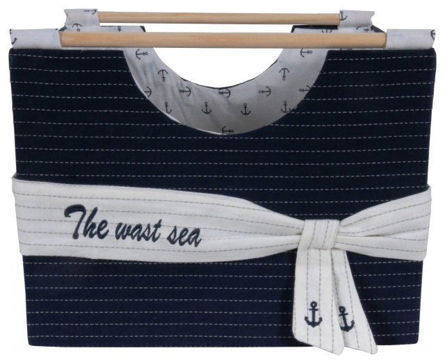 HomeRoots Set of 3 Blue and White Nautical Open Storage Boxes - Beach ...