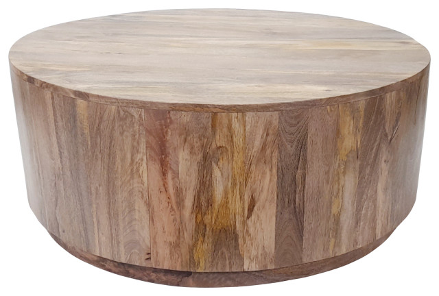 Tamia 42" Round Wooden Coffee Table, Natural - Rustic - Coffee Tables ...