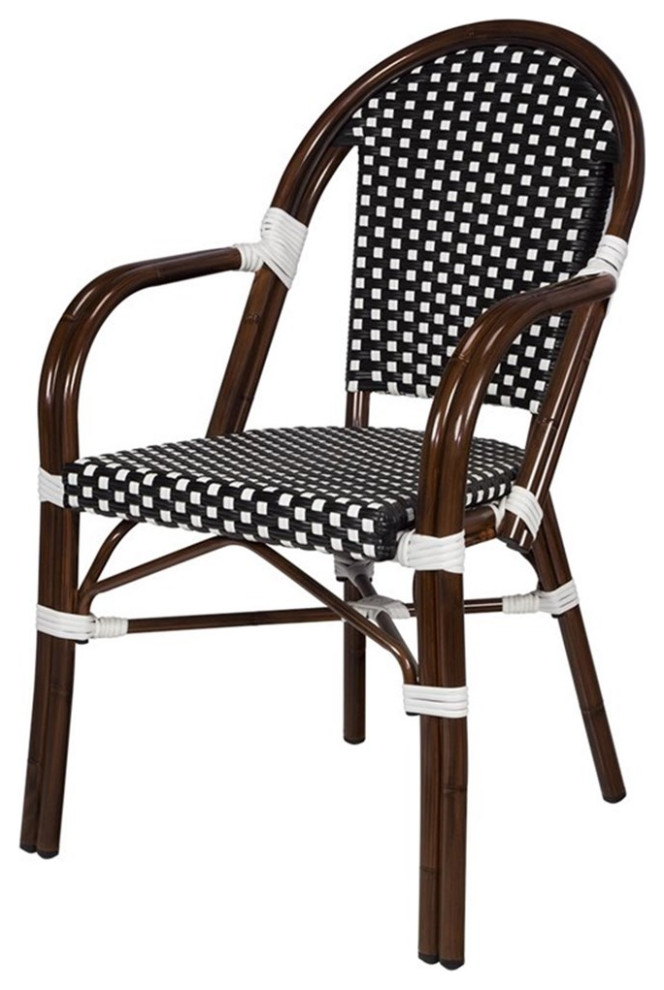 Source Furniture Paris Resin Wicker Patio Dining Arm Chair in Black ...