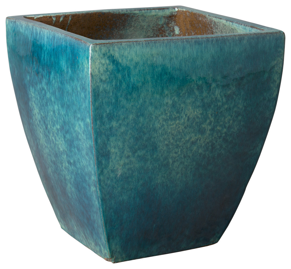 21 In Teal Ceramic Square Planter - Contemporary - Outdoor Pots And ...