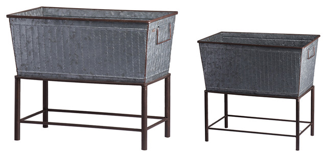 Rectangular Galvanized Metal Tub Planters On Stand Set of 2, Medium ...