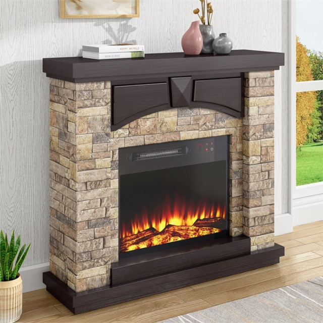 LIVILAND 41" Mantel Faux Stone Magnesium Oxide Electric Fireplace - Tan ...