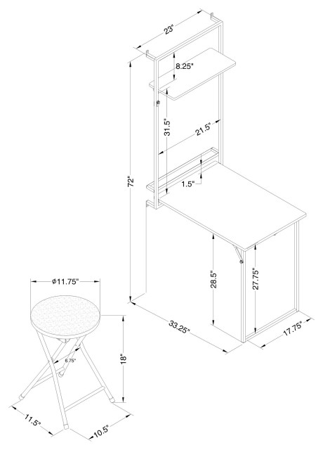 Riley Foldable Wall Desk With Stool Rustic Oak and Sandy Black ...