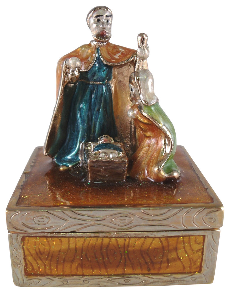 Bible Story Jesus Born Nativity Scene Pewter Jewelry Hinged Box ...