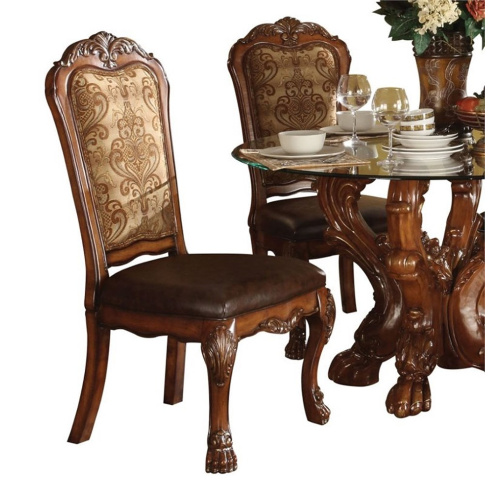 ACME Dresden Dining Side Chair in PU and Cherry Oak (Set of 2 ...