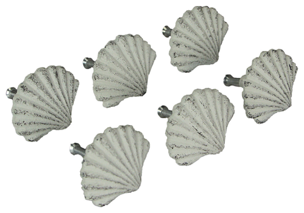 Set of 6 Cast Iron Scallop Sea Shell Drawer Pulls Nautical Cabinet ...