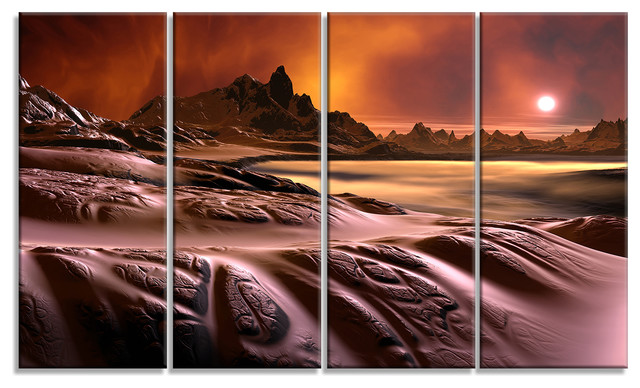3D Rendered Alien Planet, Multipanel Landscape Canvas Art Print, 48"x28 ...
