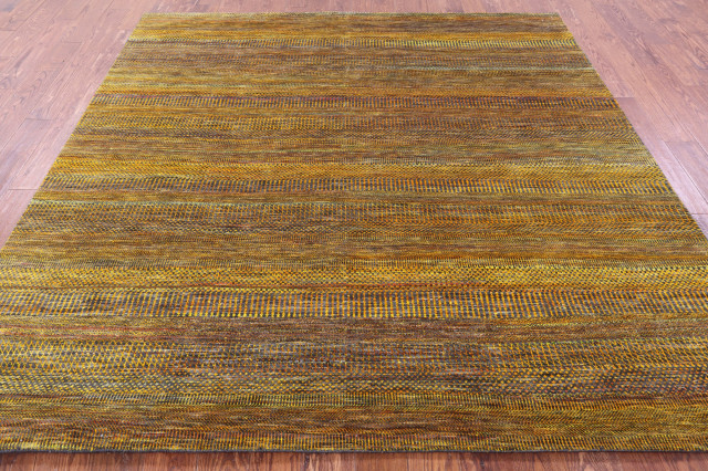 Gold 8' Square Super Savannah Gabbeh Handmade Wool & Silk Rug - Q22197 ...