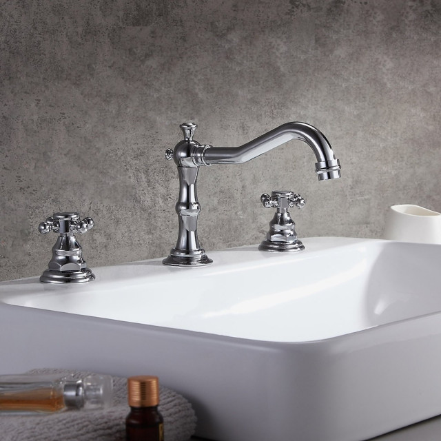 Traditional Double Handle Bathroom Widespread Sink Faucet Victorian ...